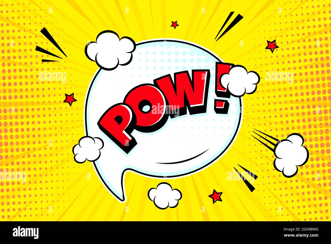 Pow comic speech bubble halftone shadow text expression retro comic style flat design Stock ...