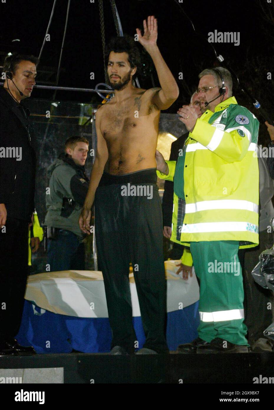 David Blaine immediately after his release from his self imposed glass ...