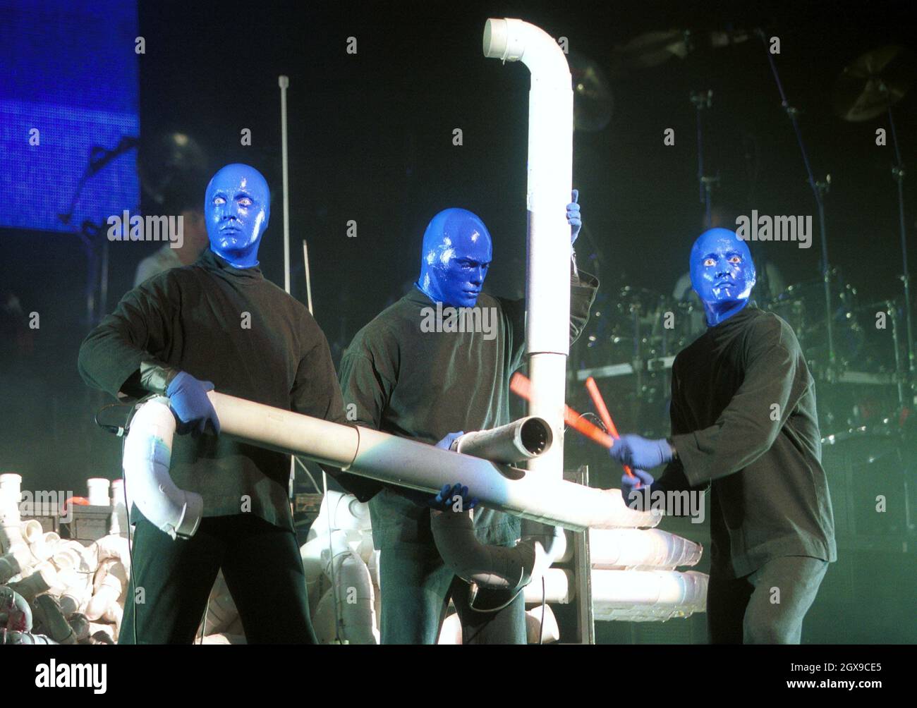 The Blue Man Group perform at the QE Theater in Vancouver Stock Photo ...