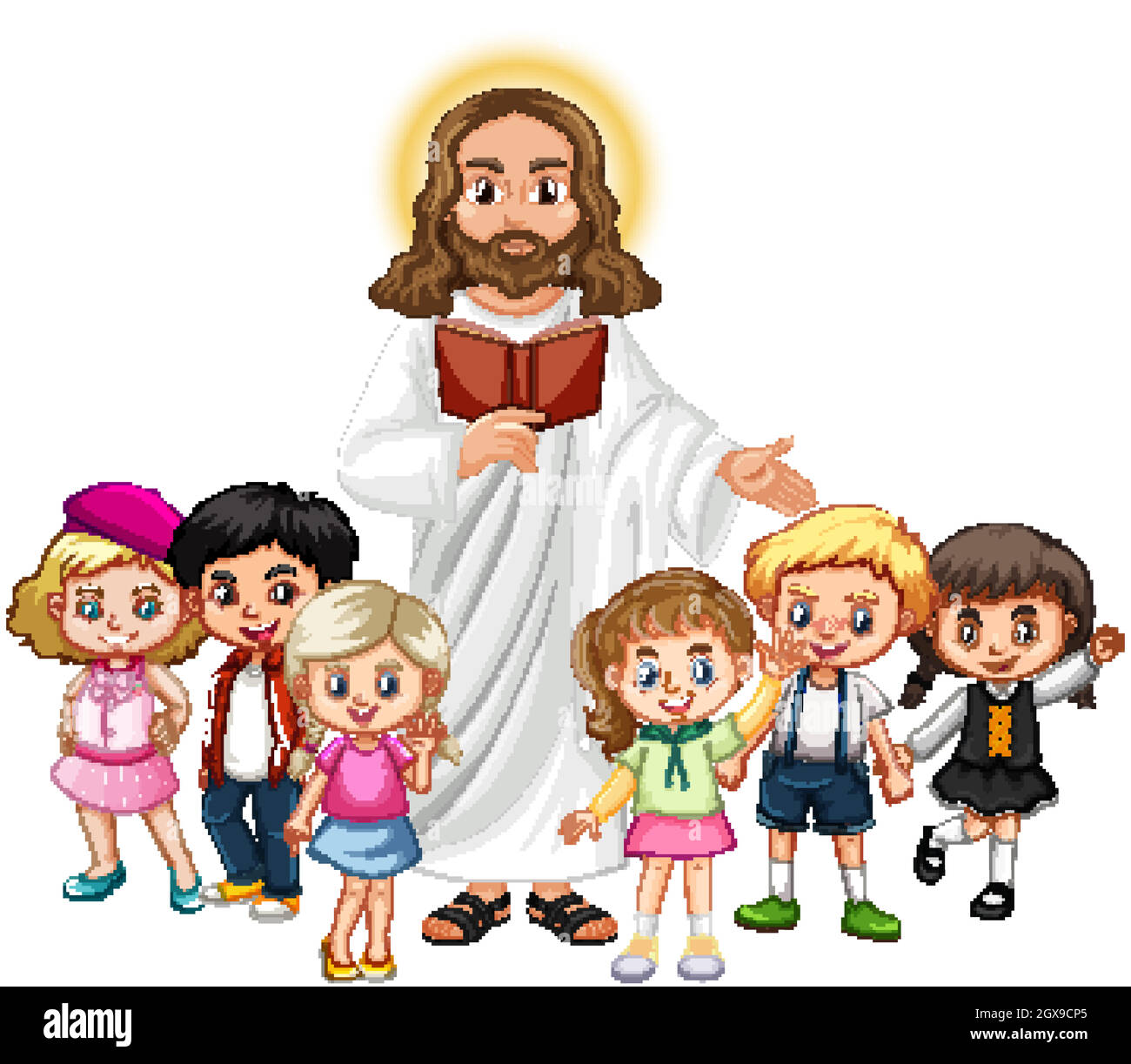 Jesus preaching to a children group cartoon character Stock Vector ...