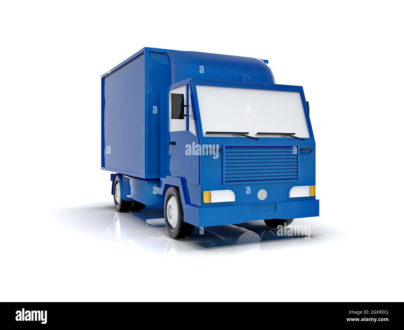 Blue Toy Commercial Delivery Truck on a White Background isolated ...