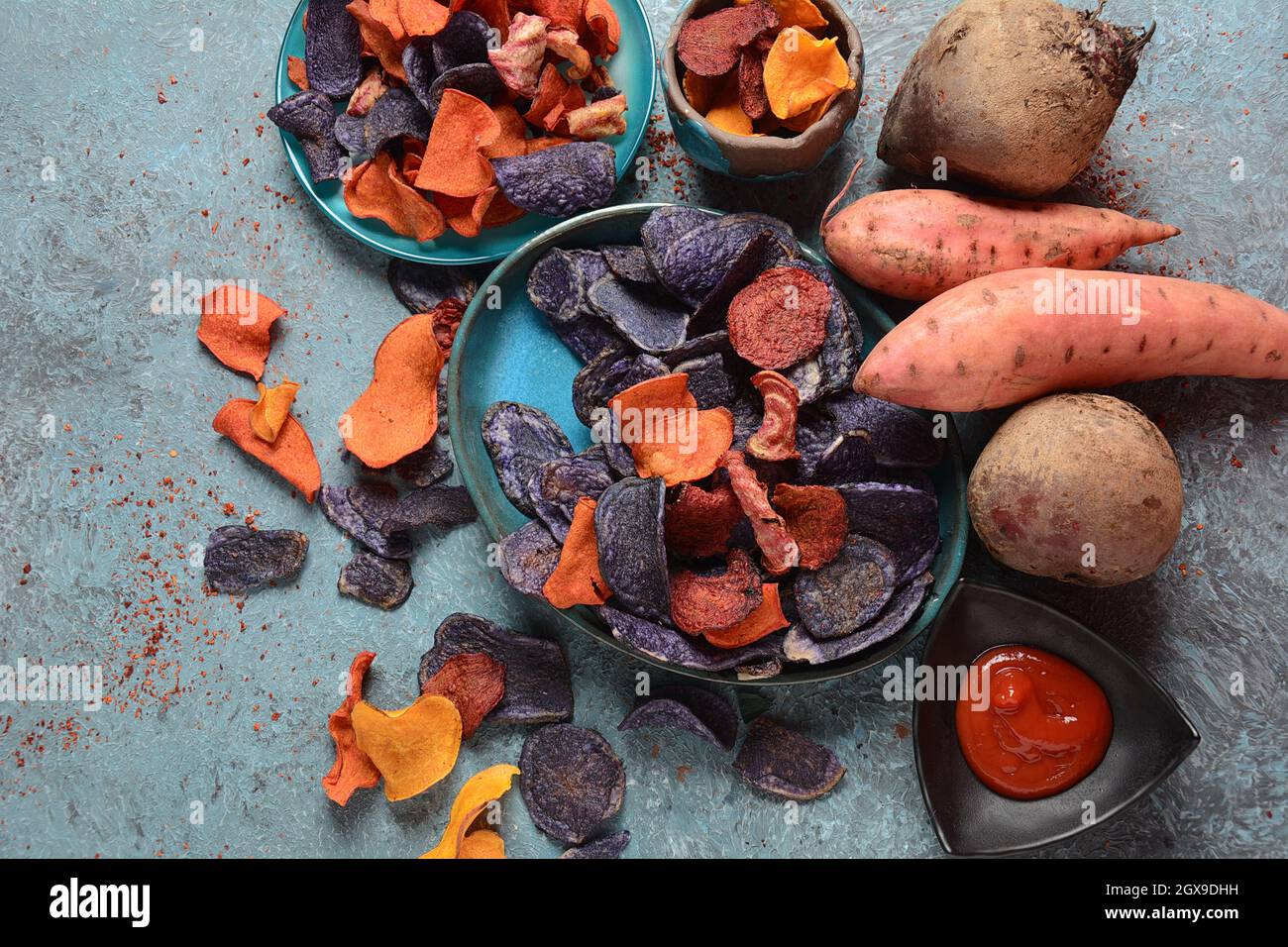 Baked vegetable chips- garnet sweet potato, purple sweet potato,carrot ...