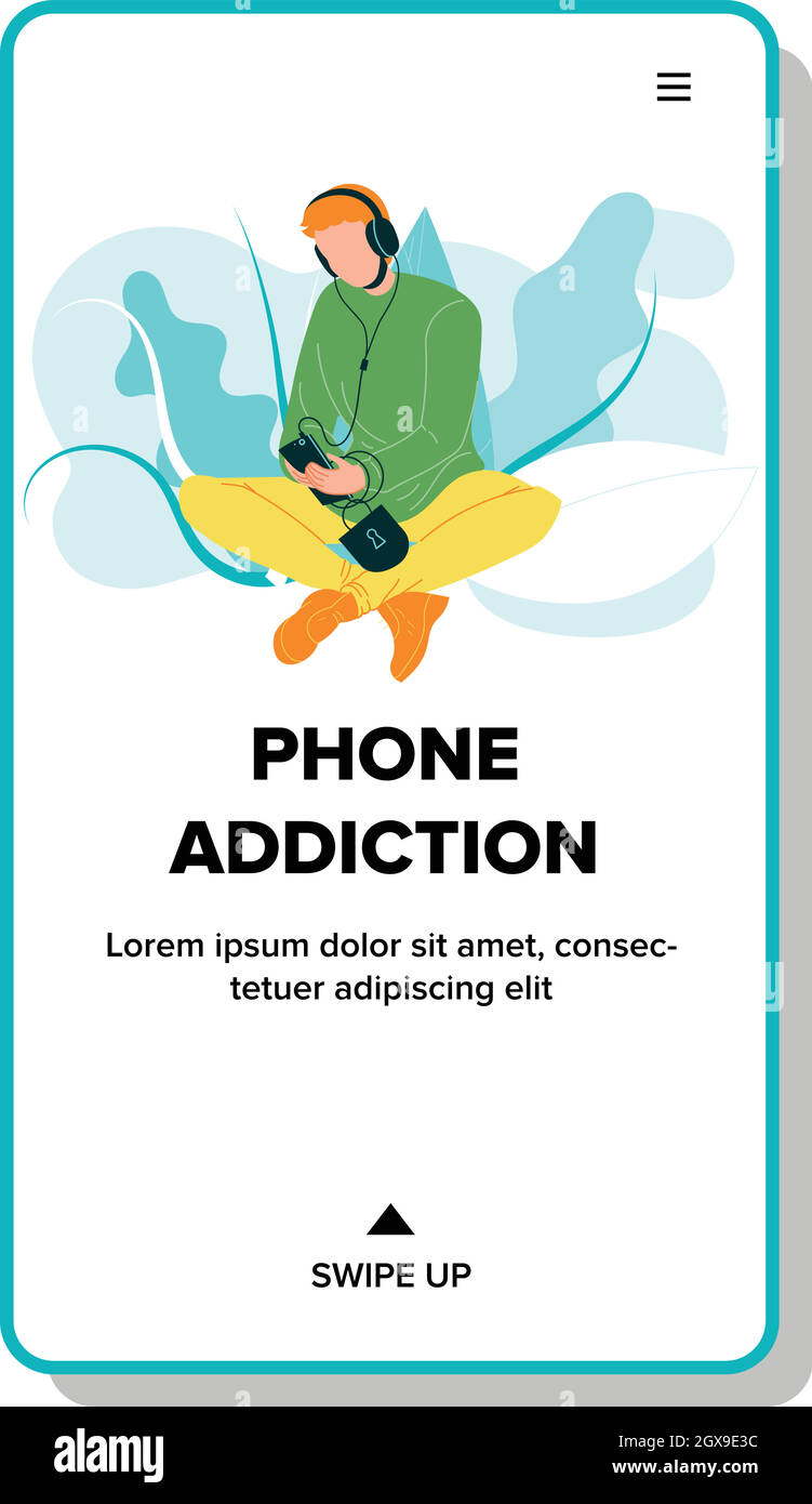Phone Addiction Boy Sitting With Cellphone Vector Stock Vector Image ...