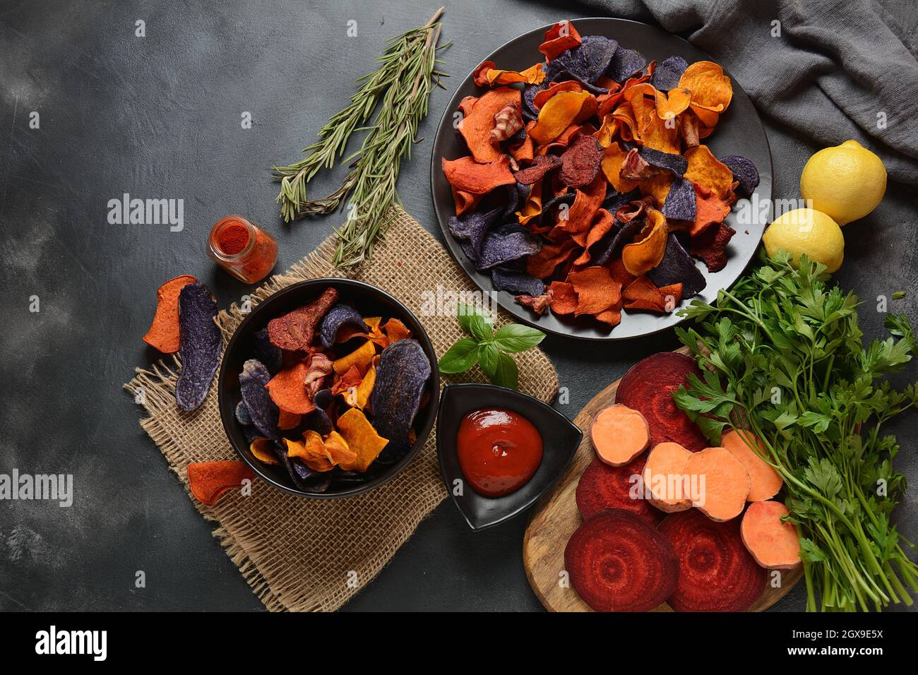 Baked vegetable chips- garnet sweet potato, purple sweet potato, carrot ...