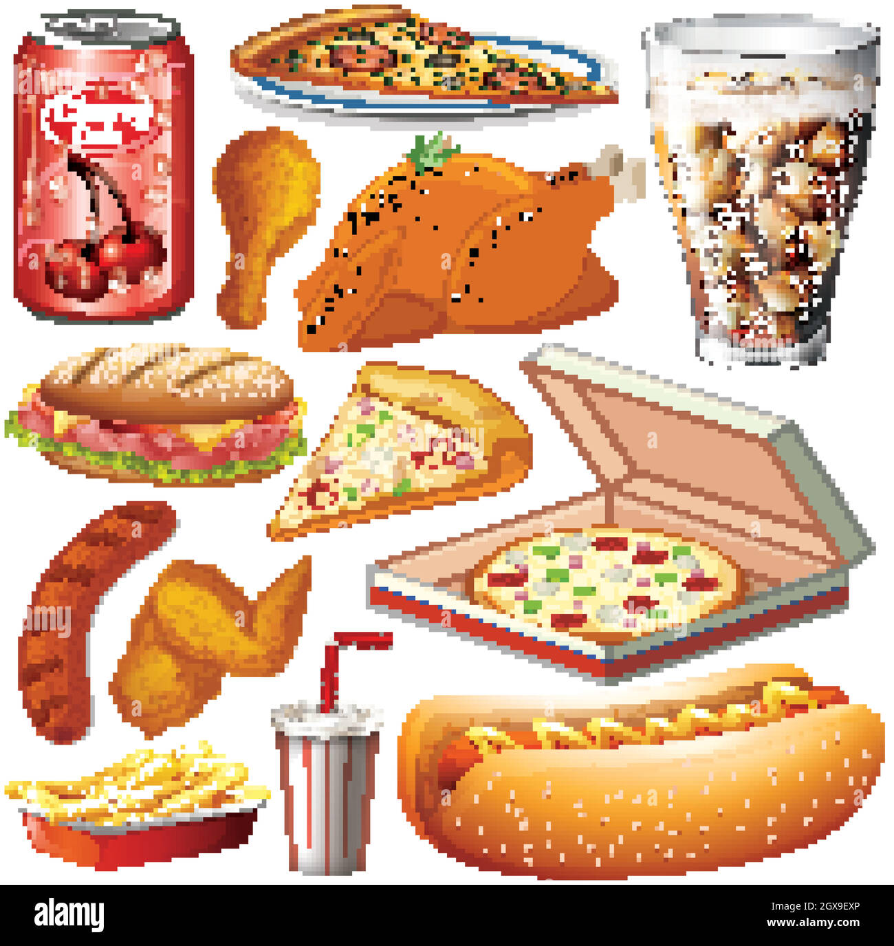 Set of different types of food on white background Stock Vector Image ...