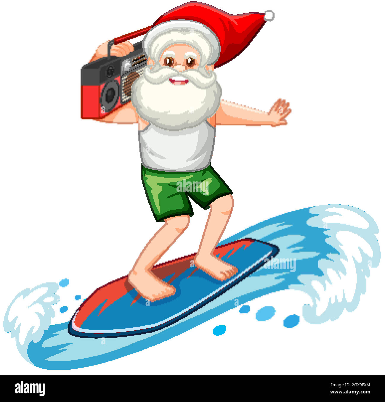 Santa Claus surfing in summer theme on white background Stock Vector ...