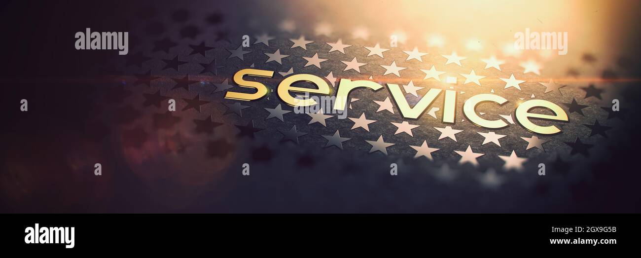 SERVICE - Luxury Gold Word on Blurred Dark Background with Stars. Shiny ...