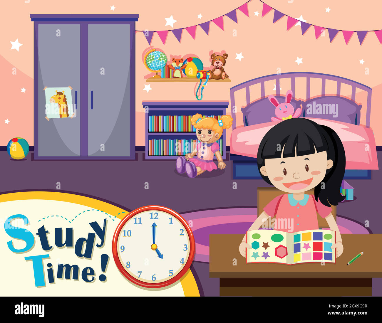 Girl studying home desk Stock Vector Images - Alamy