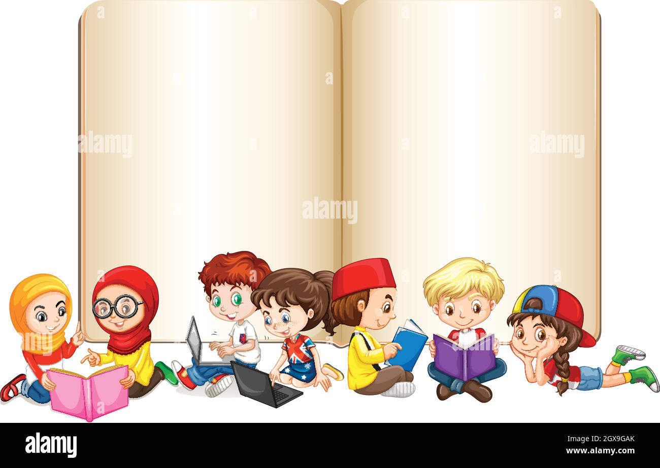 Blank book with children working and reading Stock Vector Image & Art ...
