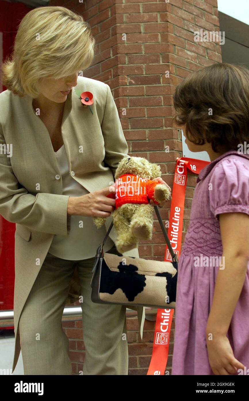 The Countess of Wessex is presented with a teddy bear by Ellie Crabb as ...
