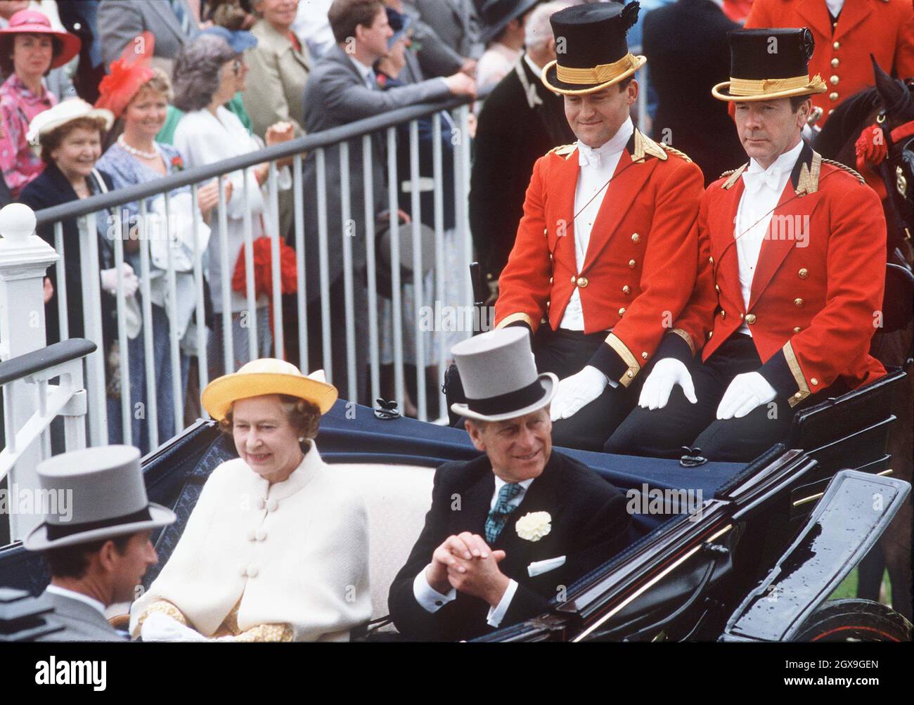 The Queen and Duke of Edinburgh with butler Paul Burrell, riding at the ...