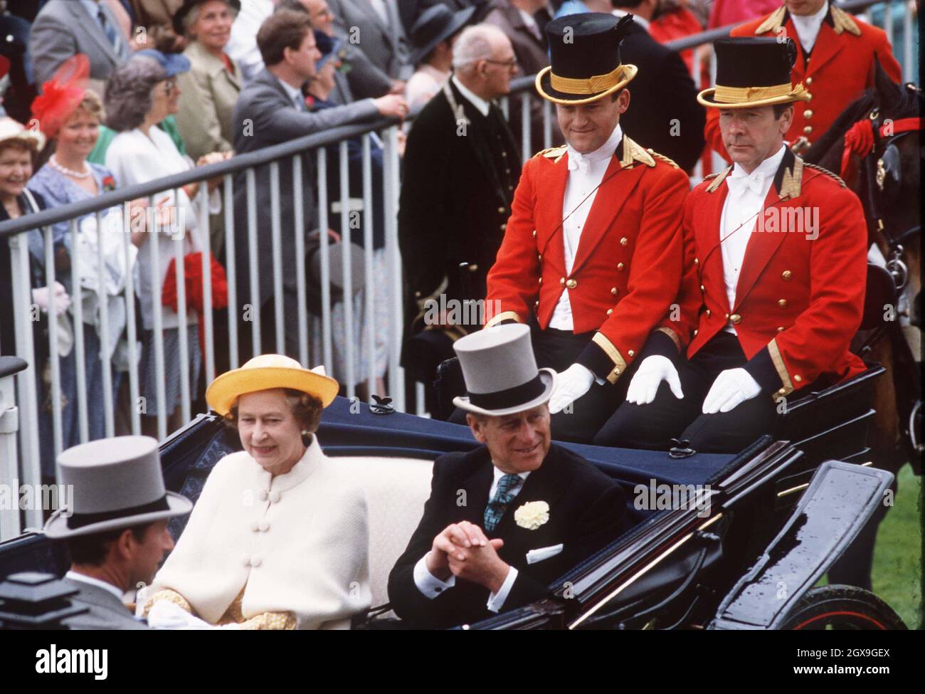 The Queen and Duke of Edinburgh with butler Paul Burrell, riding at the ...
