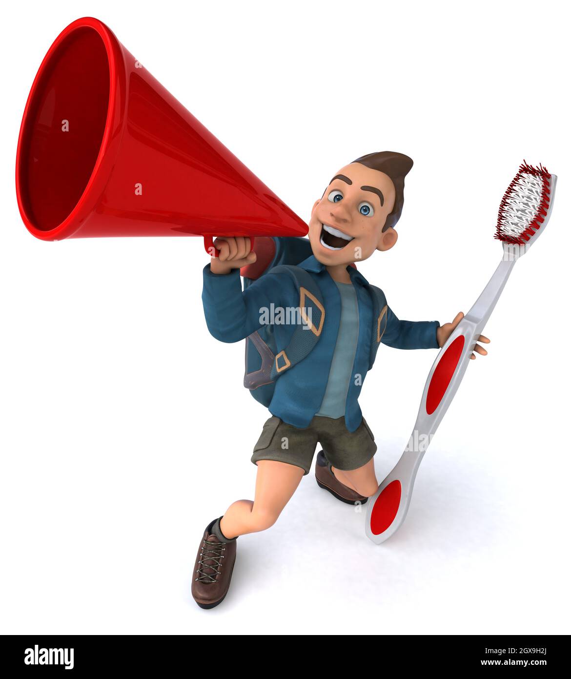 Fun illustration of a 3D cartoon backpacker Stock Photo - Alamy