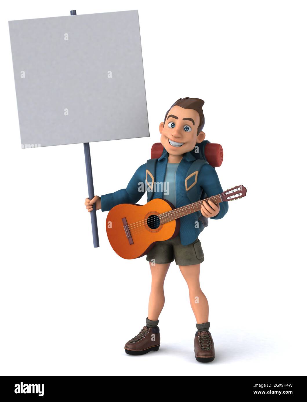 Fun illustration of a 3D cartoon backpacker Stock Photo - Alamy