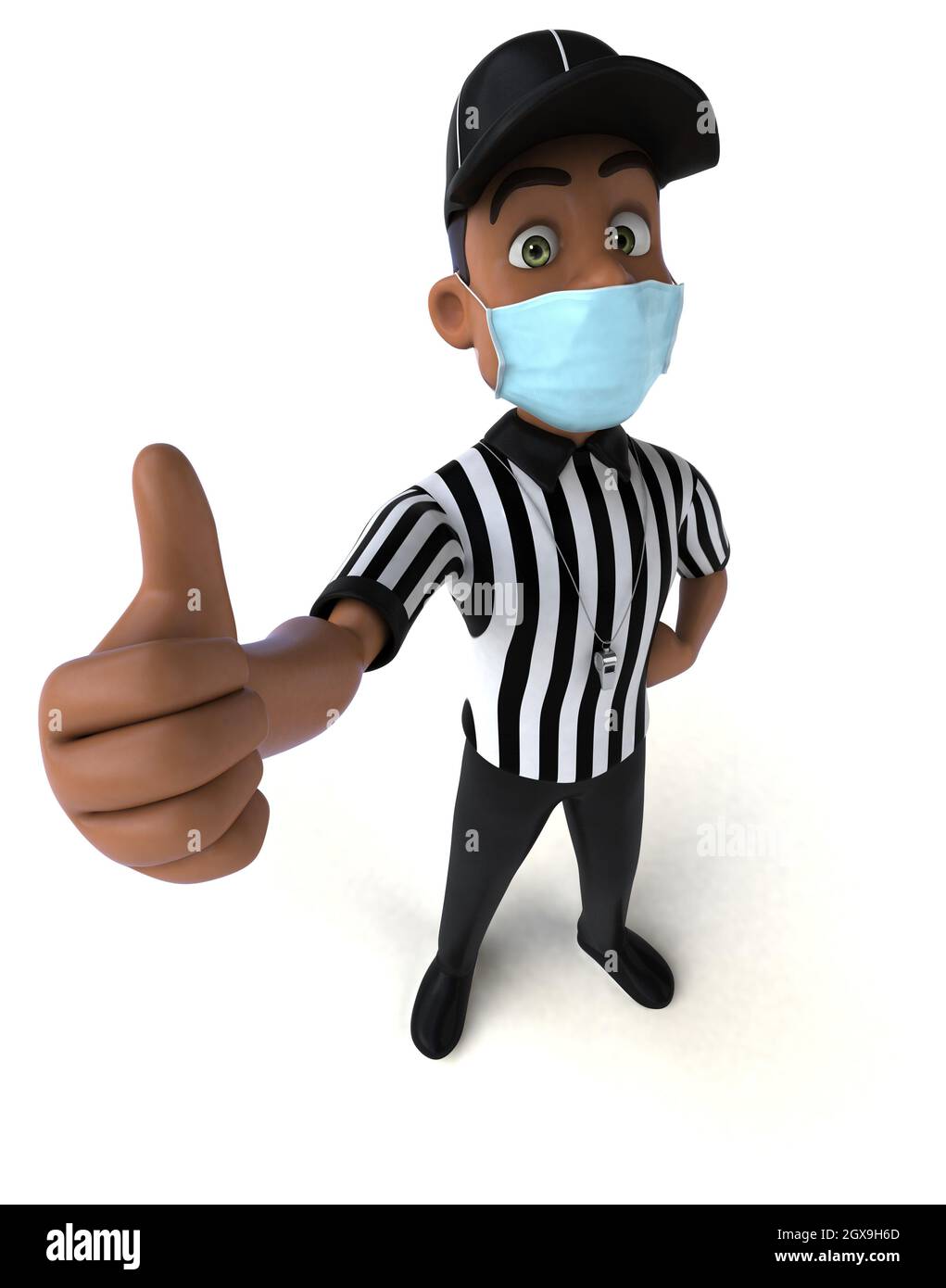 Fun 3D illustration of a black referee with a mask Stock Photo - Alamy