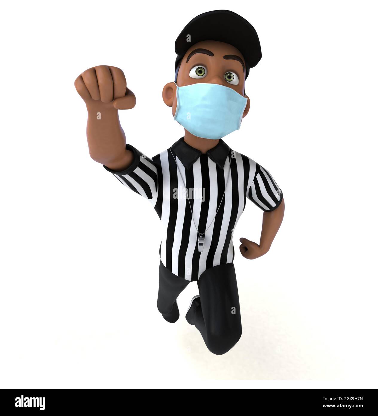 Fun 3D illustration of a black referee with a mask Stock Photo - Alamy
