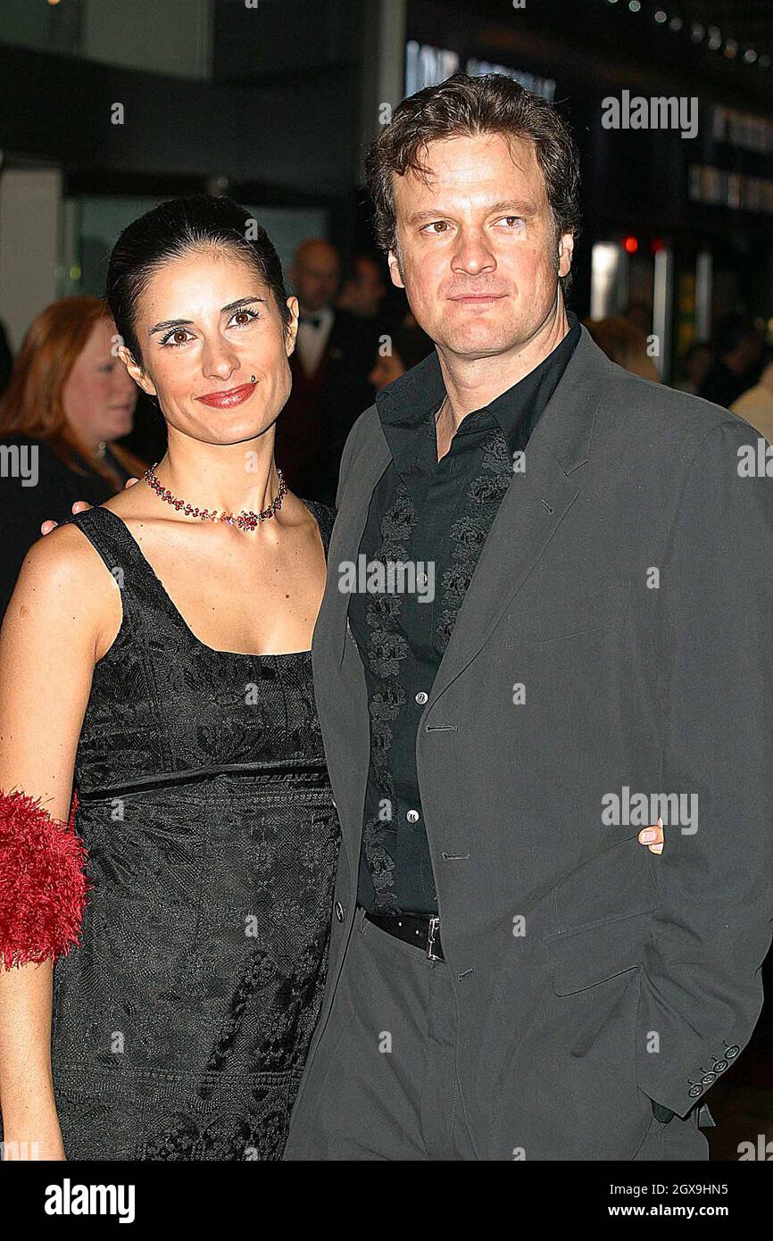 Colin Firth and wife at the film premiere "Love Actually" in Leicester ...