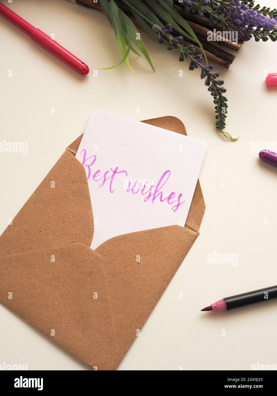 Personalized note with inscription Best Wishes in a natural color ...