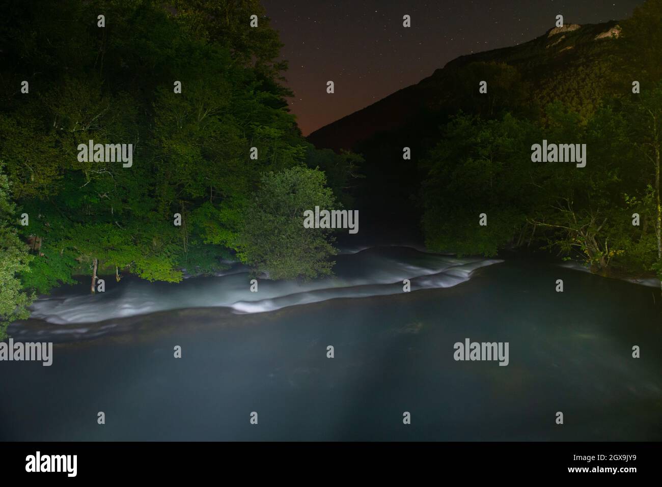 waterfalls in dark night beautiful nature with crystal clear water on ...