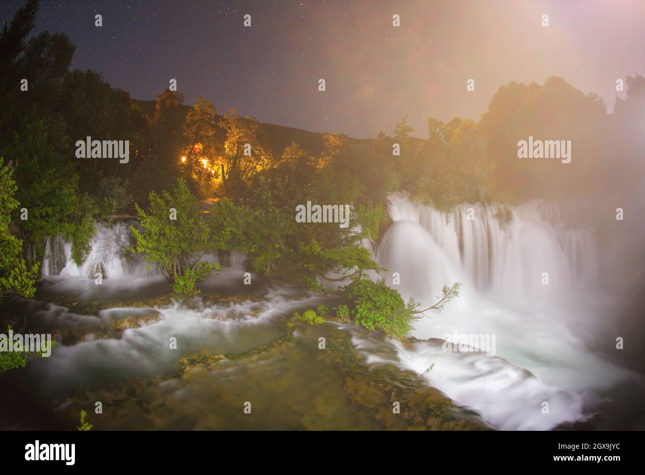 waterfalls in dark night beautiful nature with crystal clear water on ...