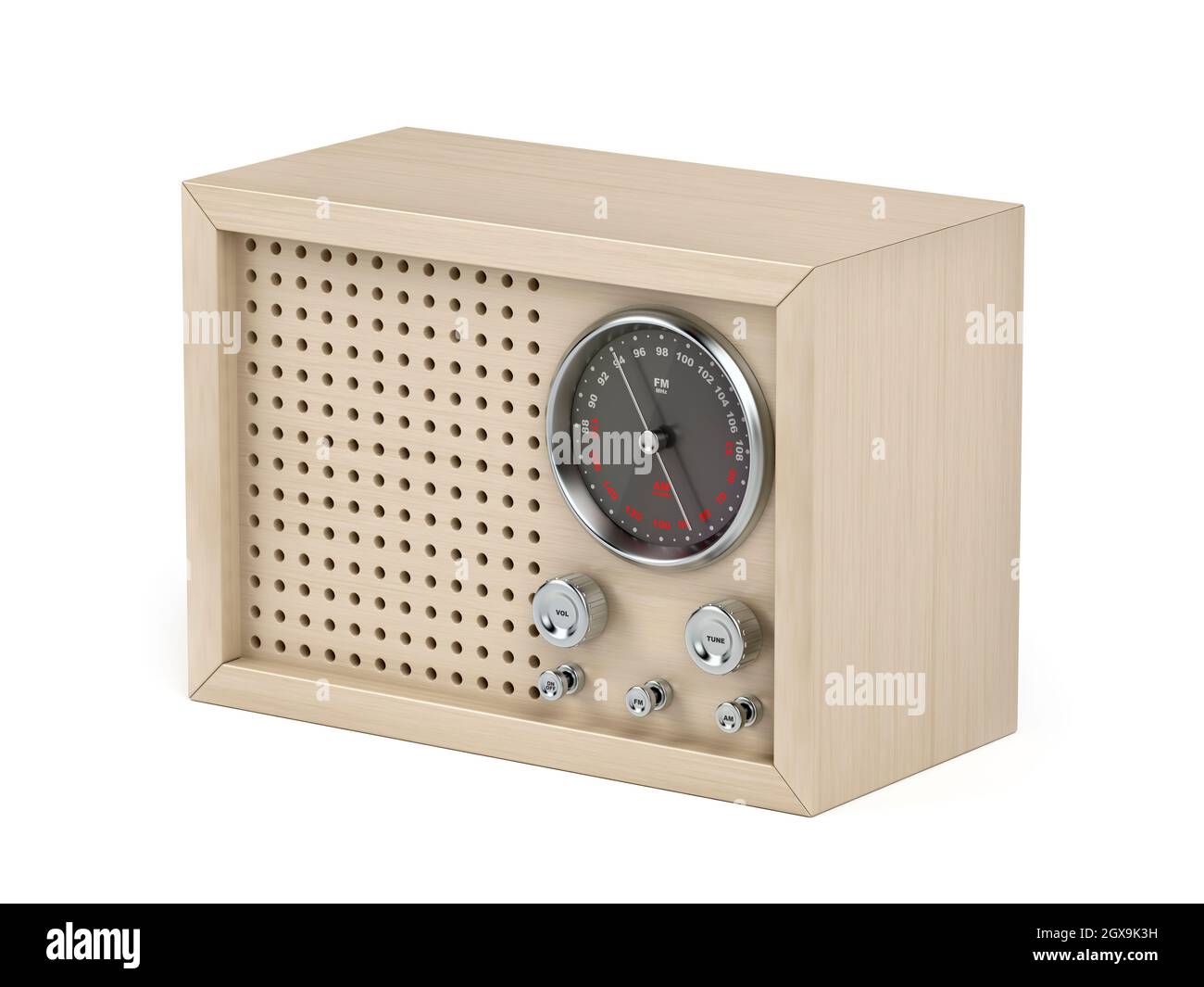 Wood analog radio in retro style on white background Stock Photo - Alamy