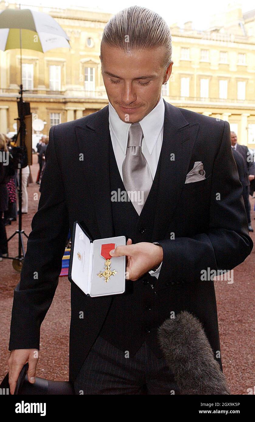 England football captain David Beckham with the OBE (Officer of the ...