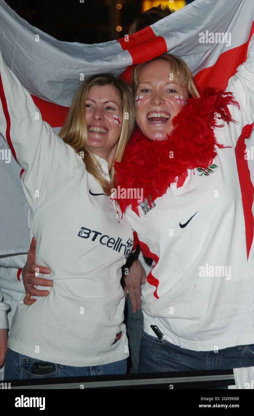 Two female fans at Heathrow Airport ready to welcome back the England ...