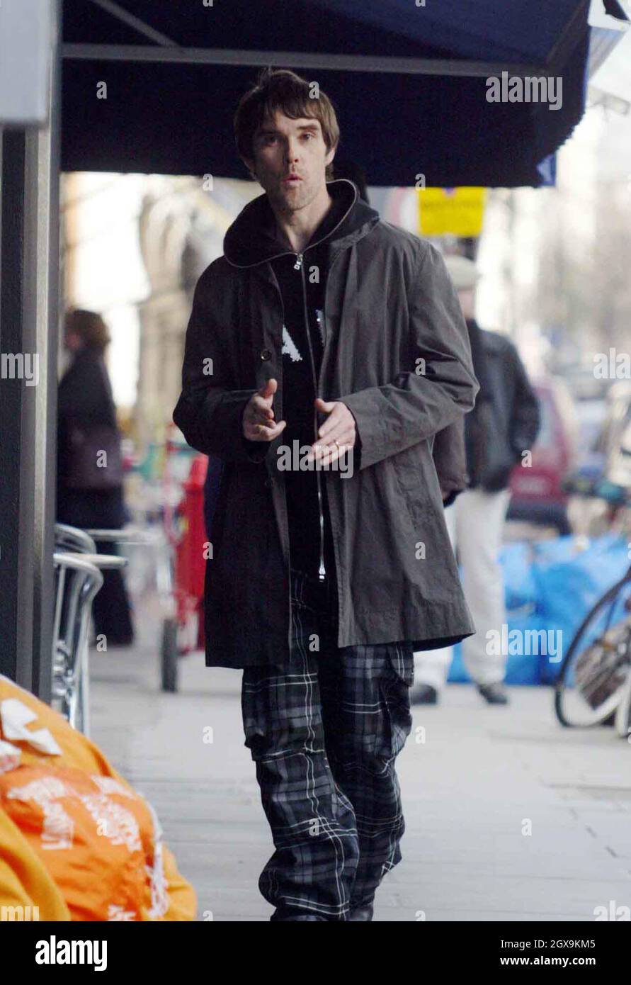 Ian Brown from The Stone Roses strolls around west London Stock Photo ...