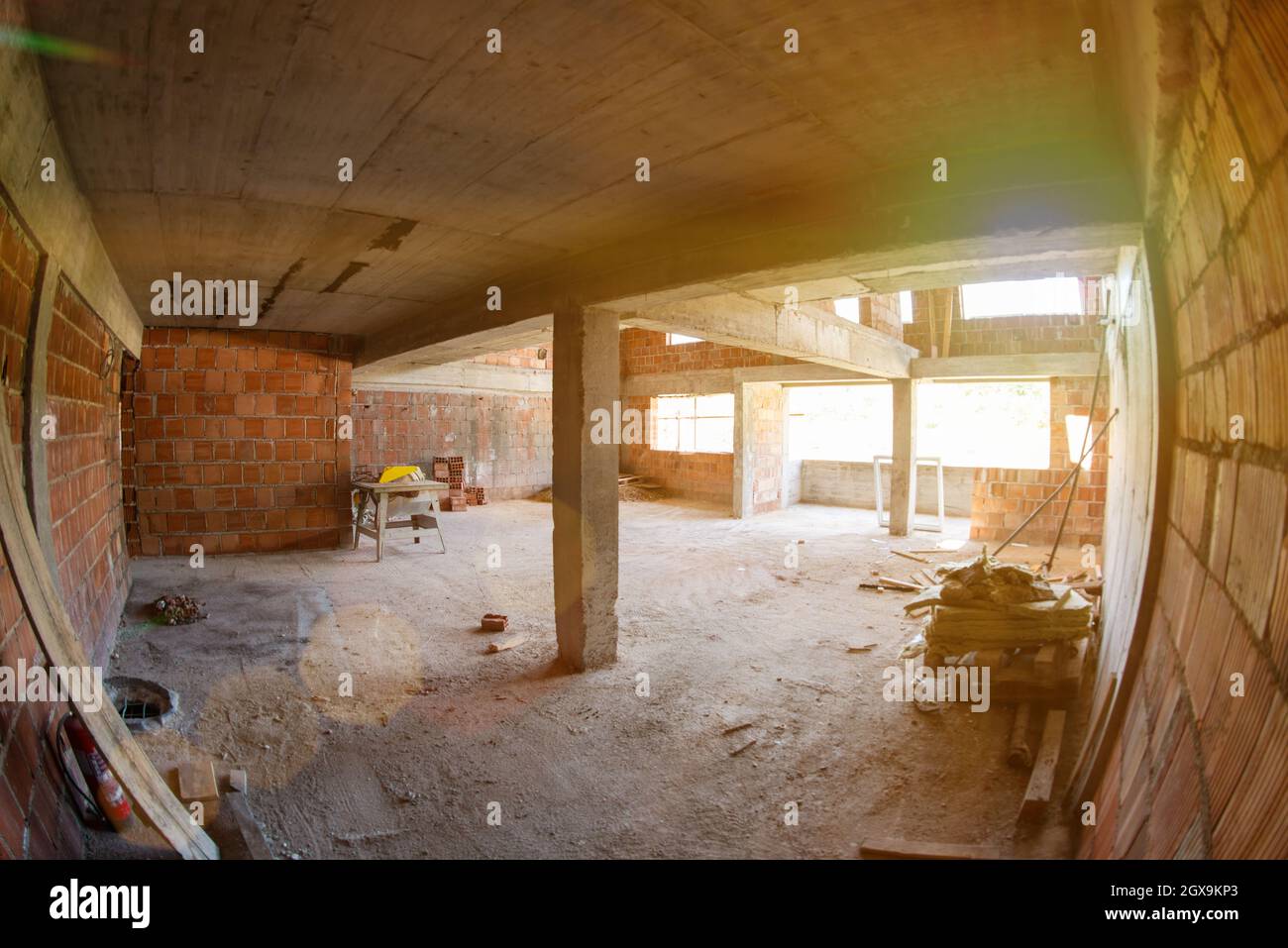 construction site interior of new two levels apartment with windows and ...