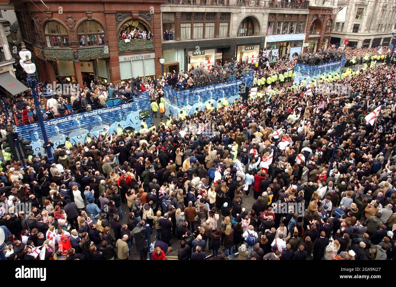 The England Rugby team pictured on Regent Street during their victory ...