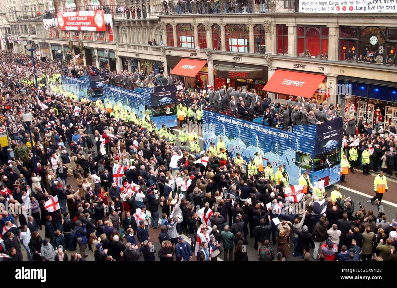 The England Rugby team pictured on Regent Street during their victory ...