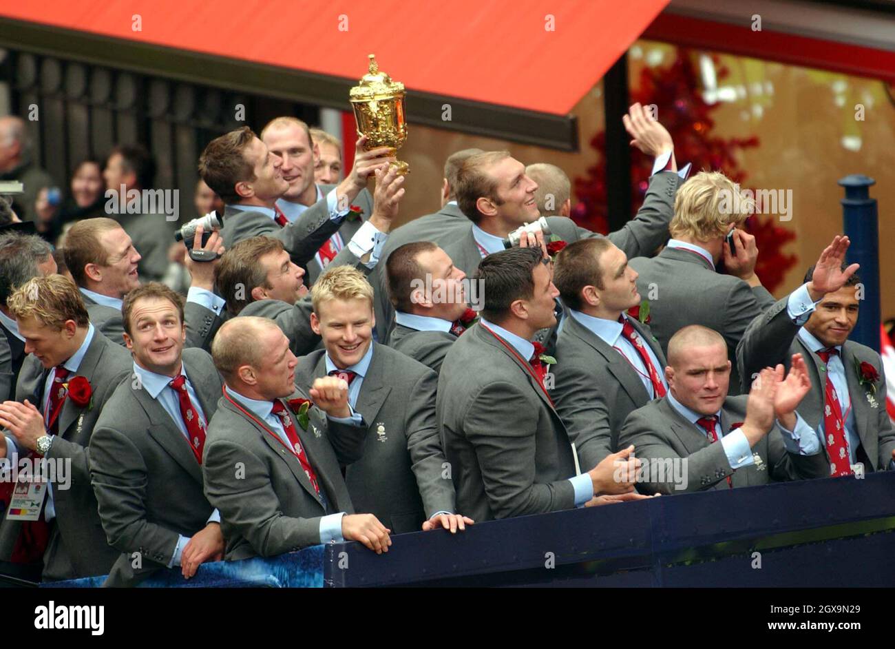 The England Rugby team pictured on Regent Street during their victory ...