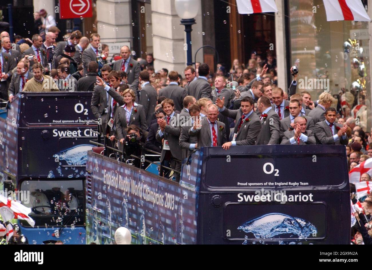 The England Rugby team pictured on Regent Street during their victory ...