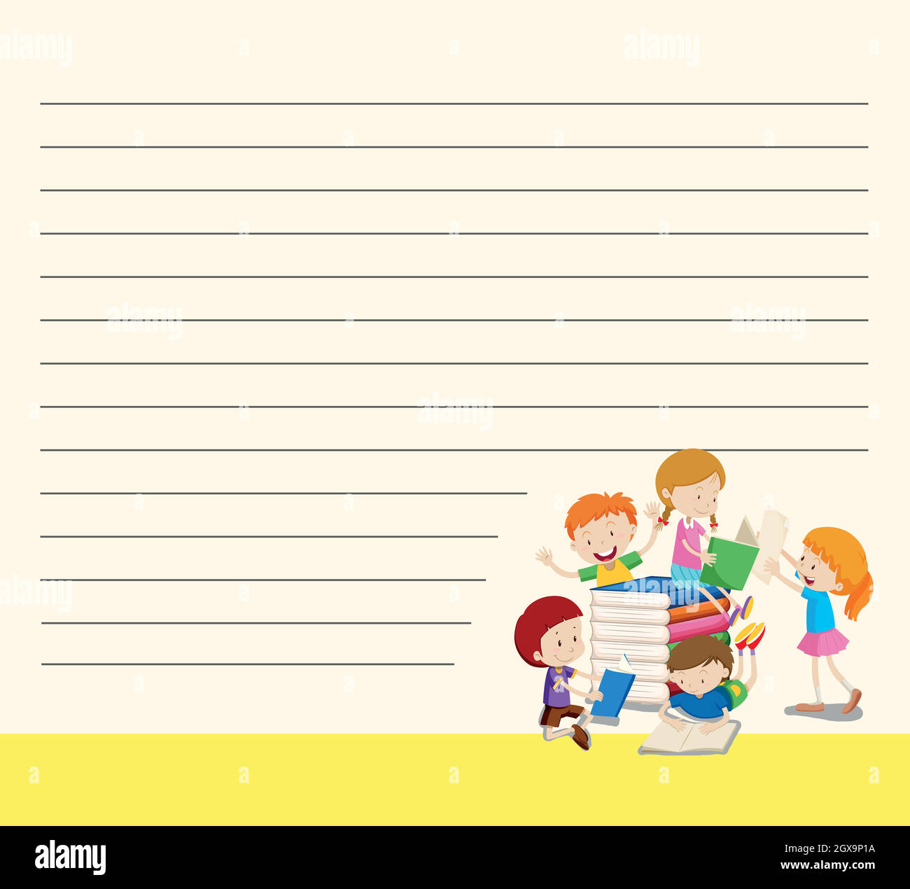 Line paper template with kids reading books Stock Vector Image & Art ...