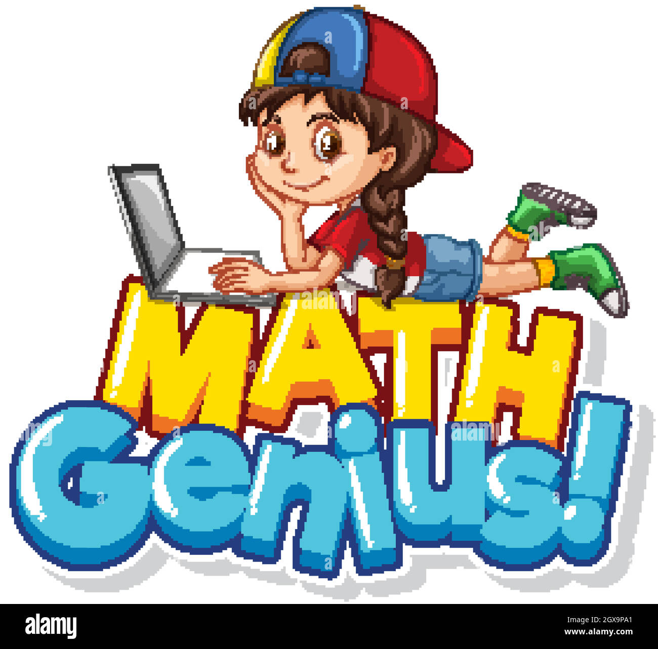 Font design for word math genius girl working on computer Stock Vector ...