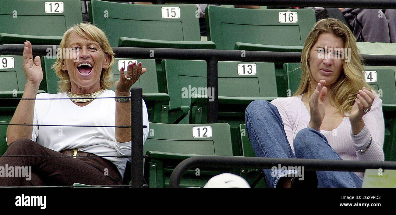 Steffi Graf watches Andre Agassi in his quarterfinal match against Ivan ...