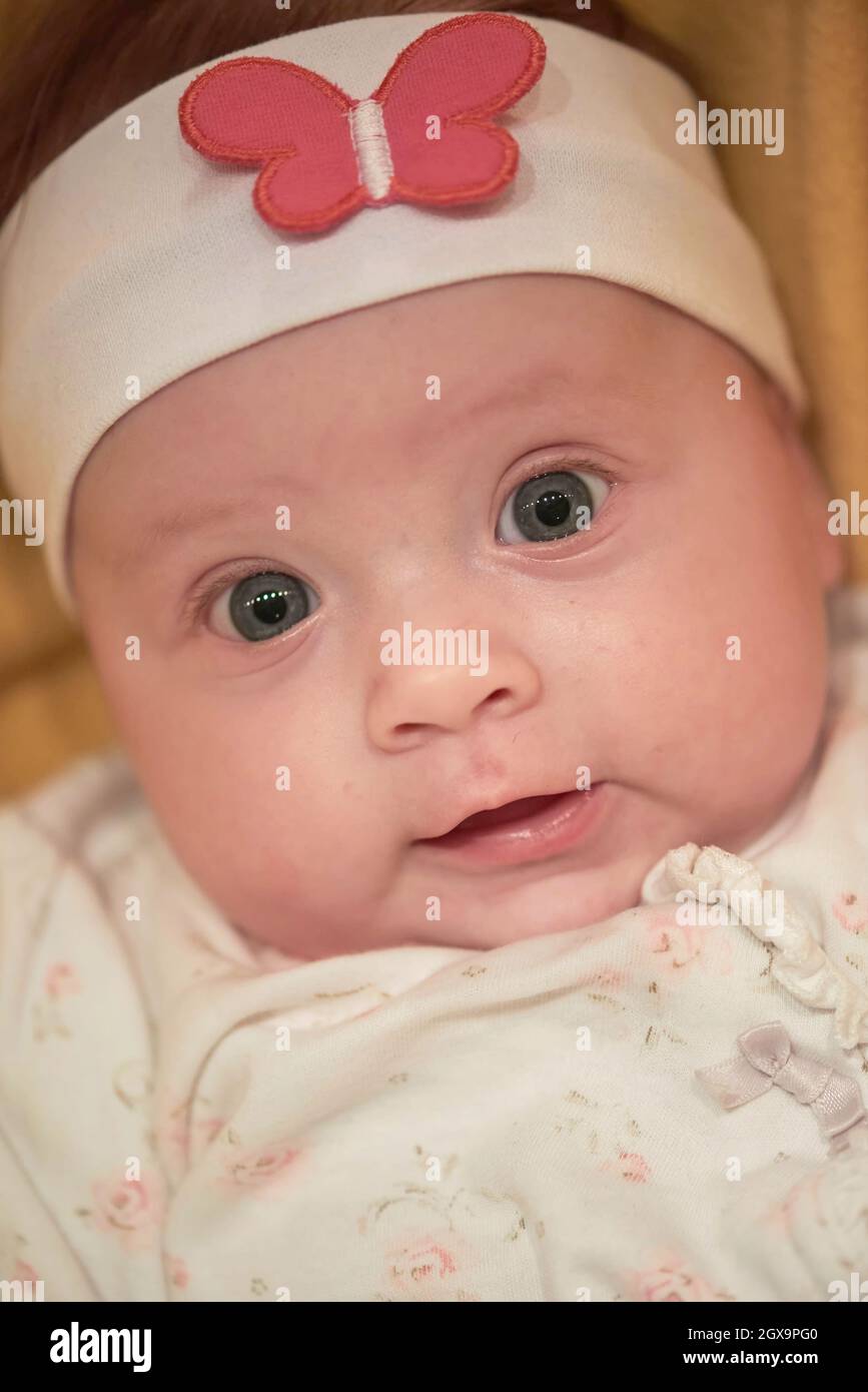 portrait happy cute newborn little baby smilling at home Stock Photo ...