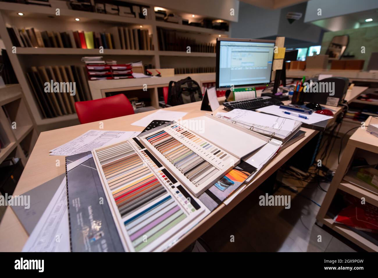 Architect & Interior designer working table with equipment and material sample/ home renovation ...