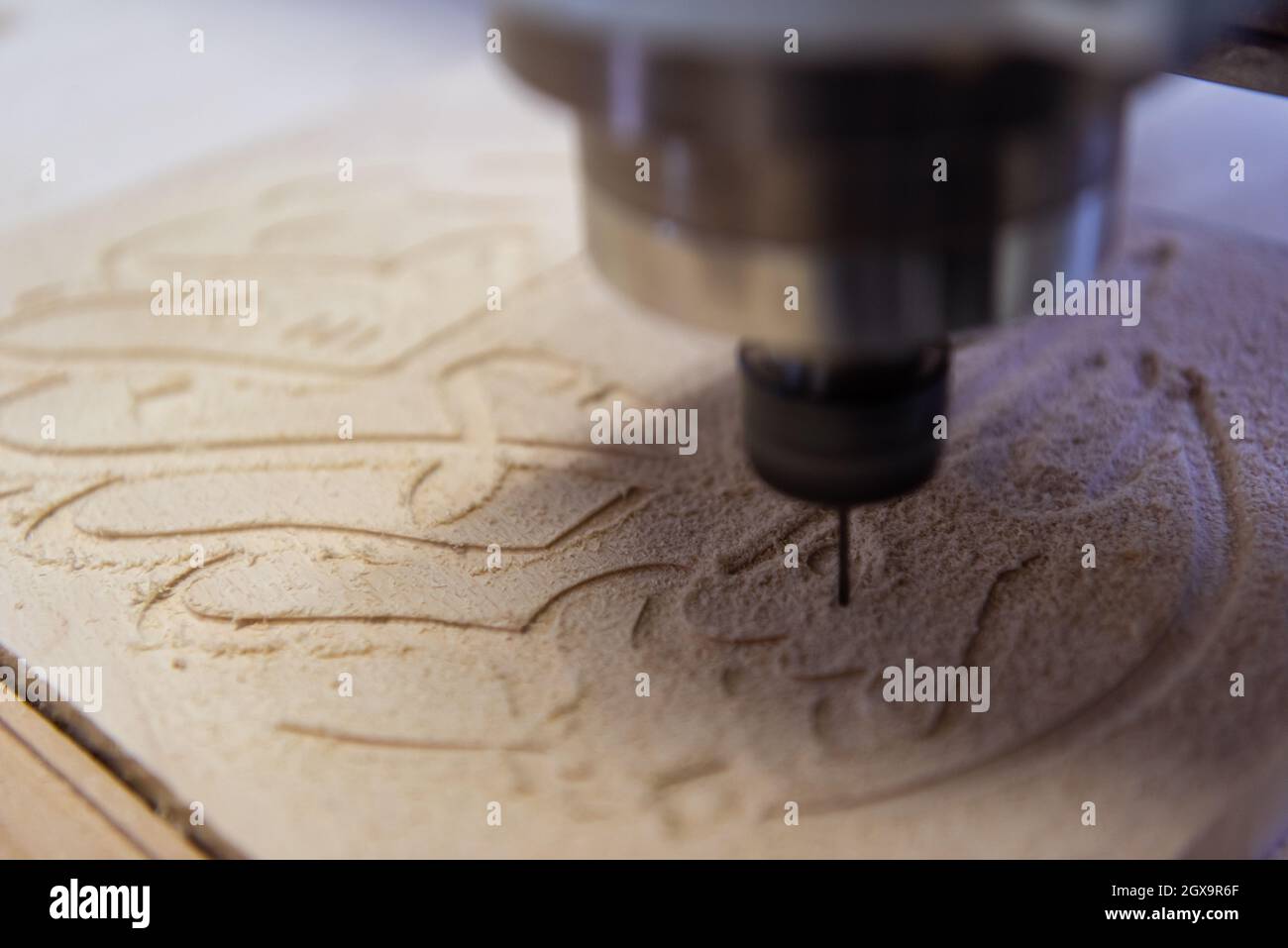 wood milling on modern automatic woodworking machine with CNC ...