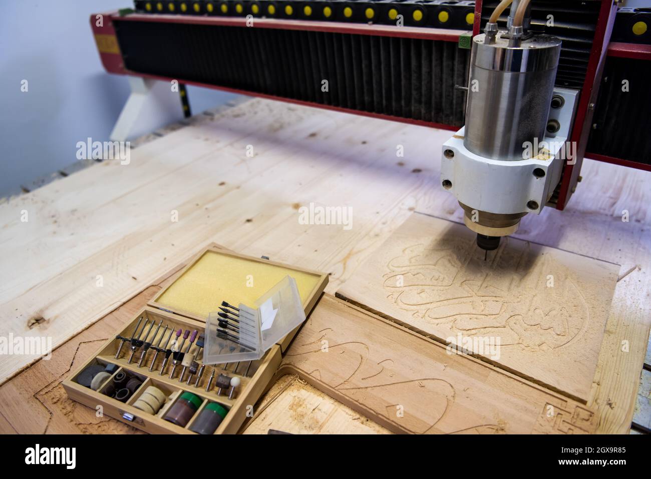 wood milling on modern automatic woodworking machine with CNC ...