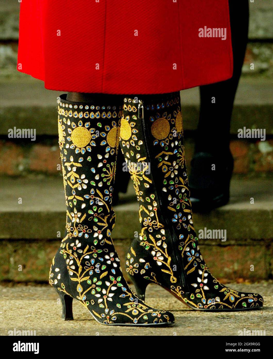 Boots worn by Britain's Princess Beatrice are seen as she leaves St ...