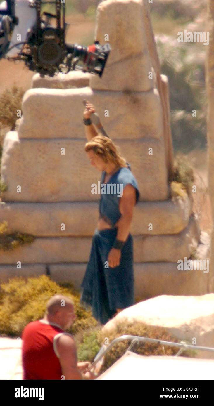 Brad Pitt on the set of Troy in Malta Stock Photo - Alamy