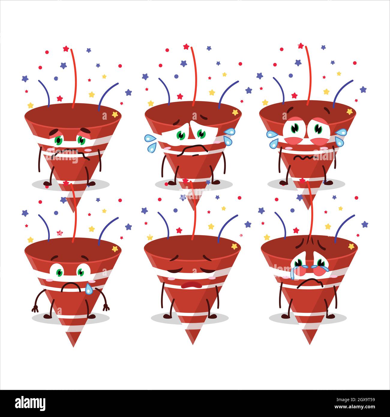 Red Party Popper With Confetti cartoon character with sad expression ...