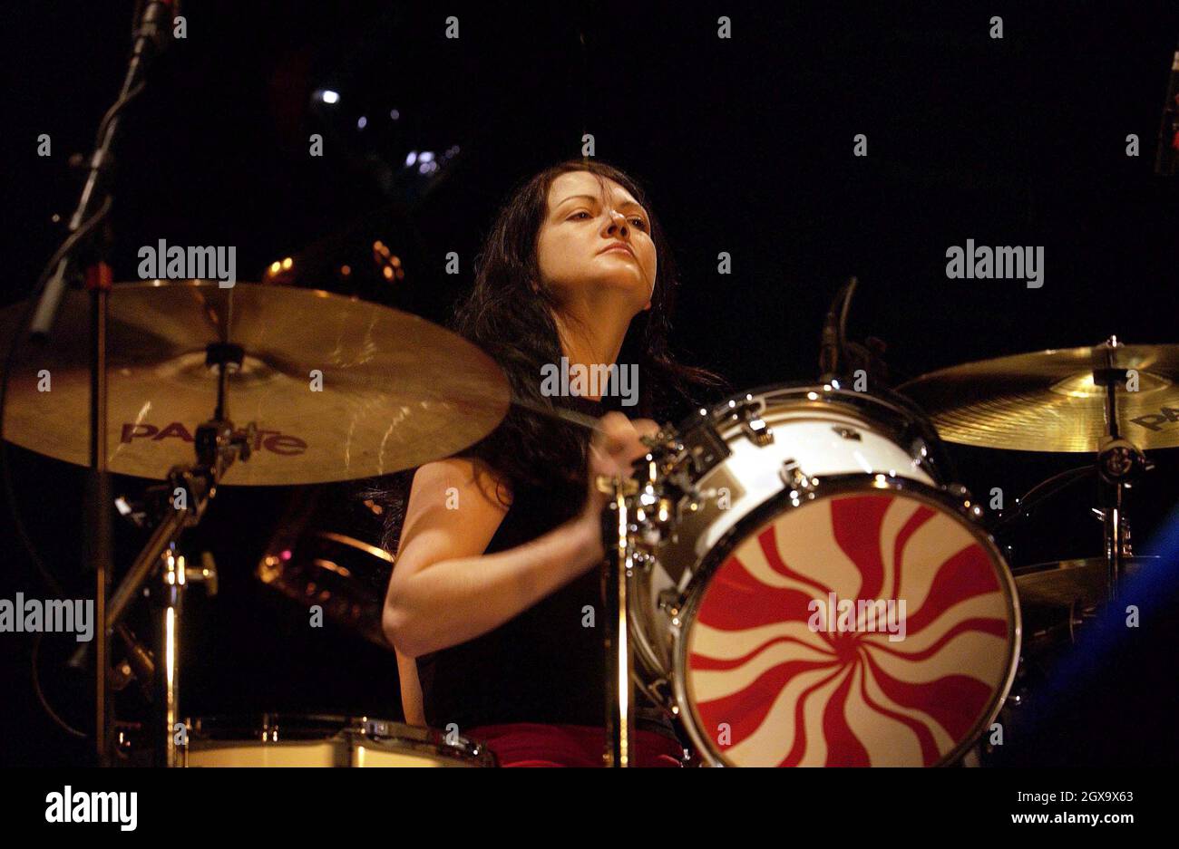 White Stripes's drummer Meg White playing live at Alexandra Palace in ...