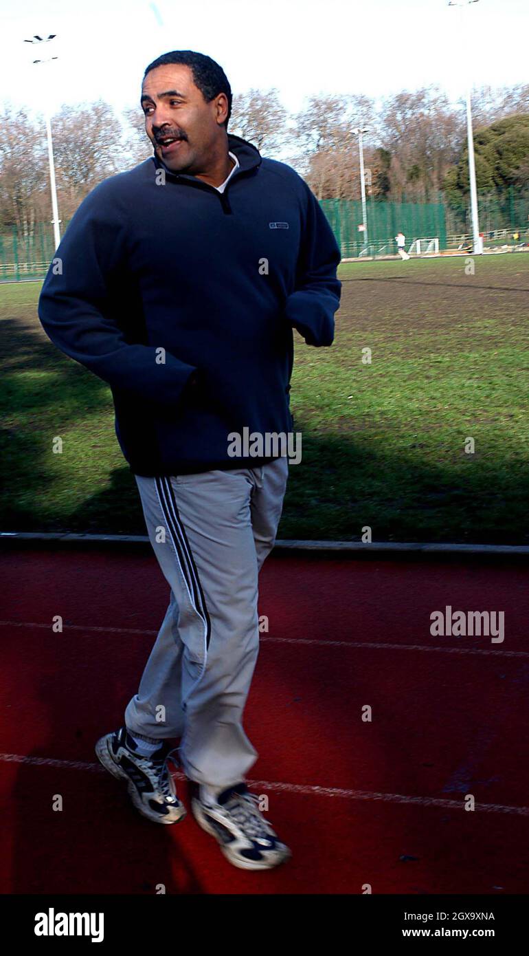 Daley Thompson at the London Marathon training session, Athletics Track ...