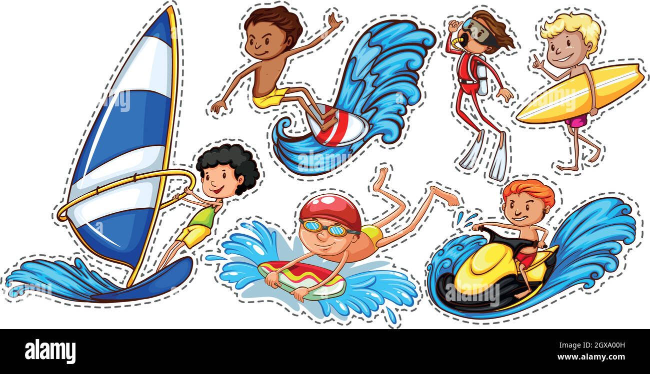 Sticker set of people doing water sports Stock Vector Image & Art - Alamy