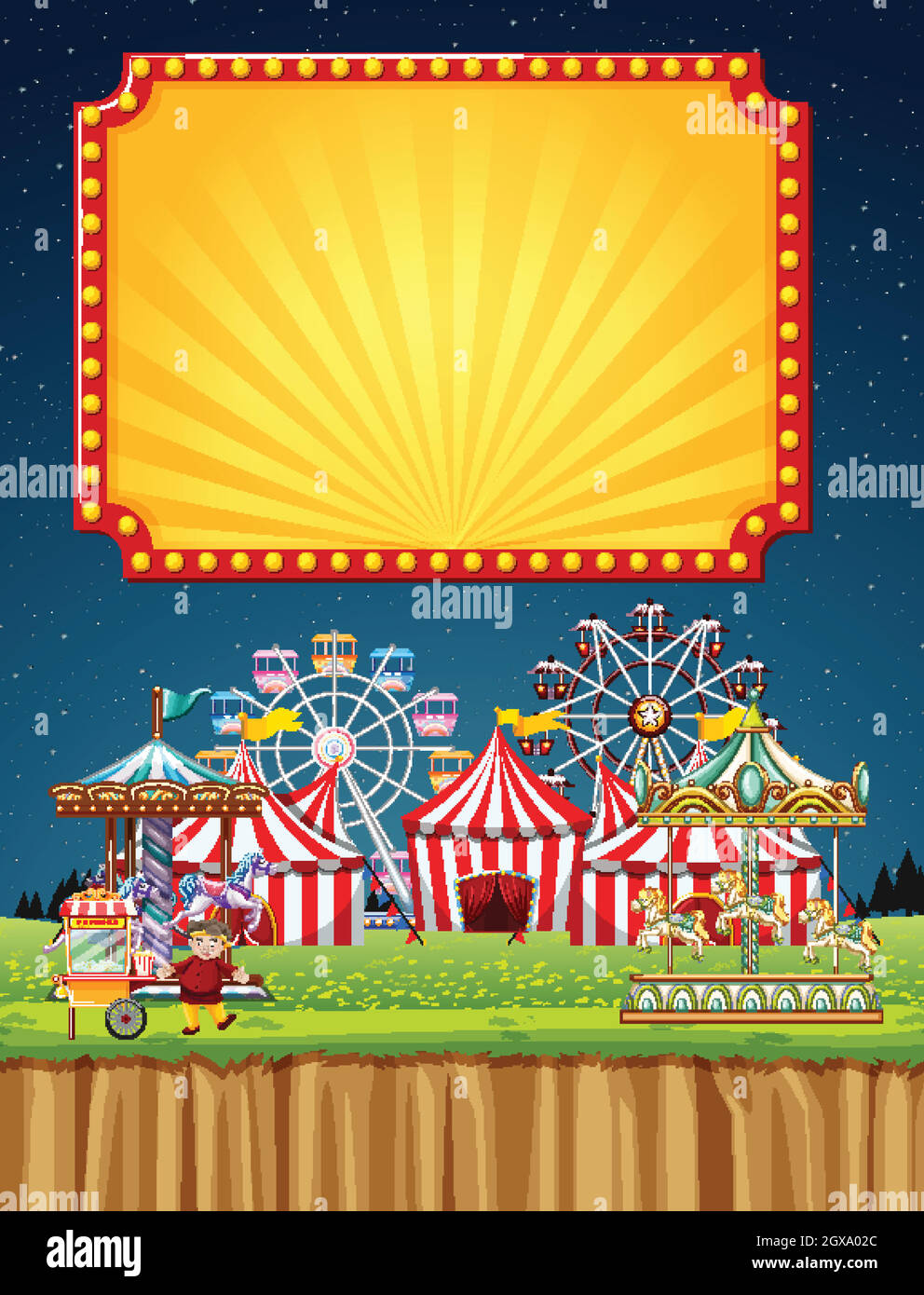 Circus scene with sign template in the night sky Stock Vector Image ...