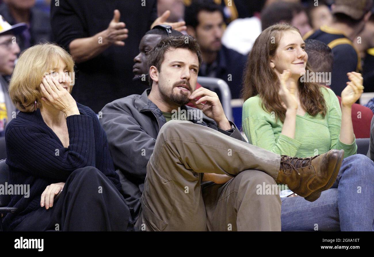 Actor Ben Affleck (C) attends the Los Angeles Lakers/Portland Trail ...