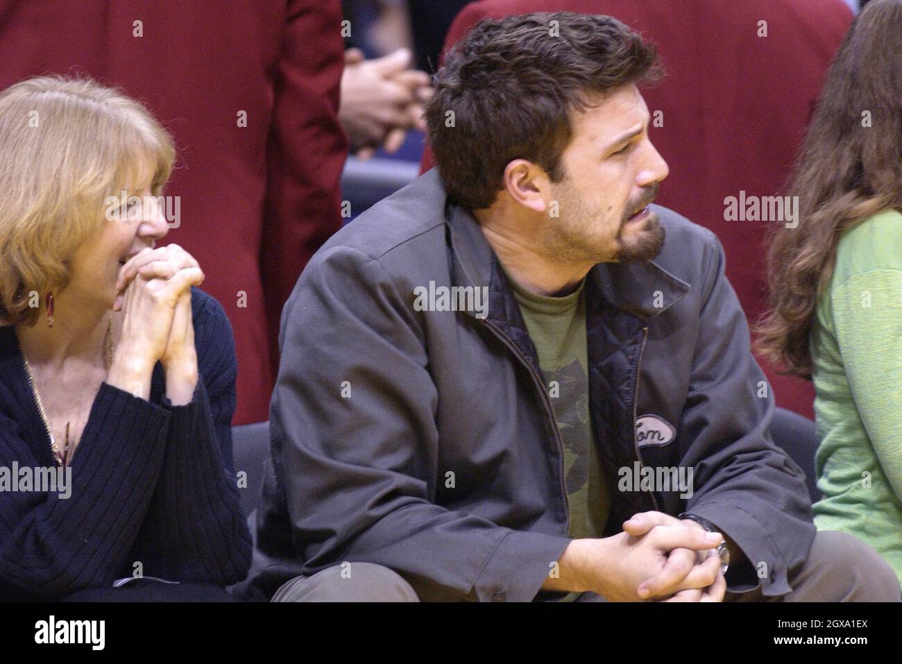 Actor Ben Affleck (C) attends the Los Angeles Lakers/Portland Trail ...