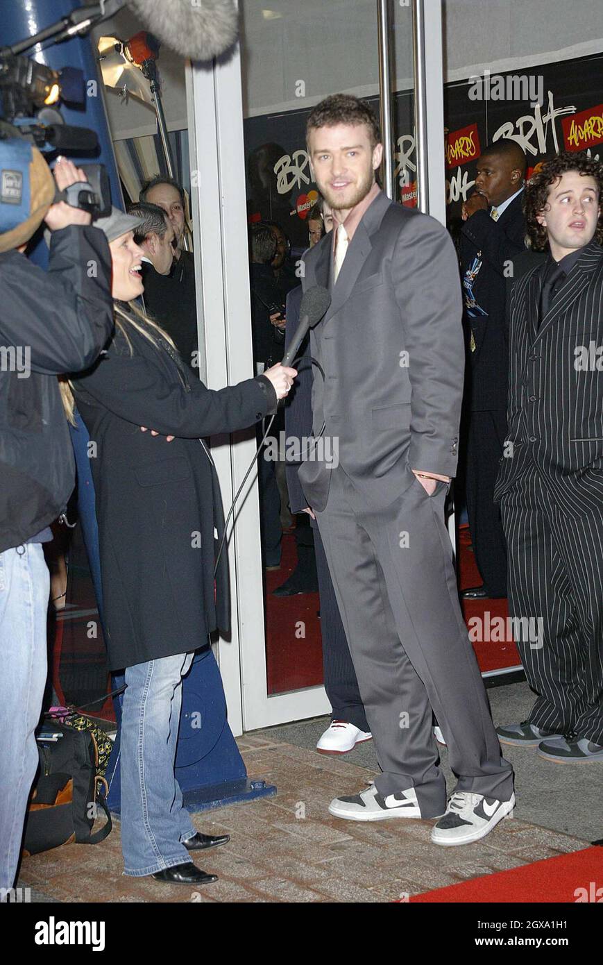 Justin Timberlake at the Brit Awards arrivals in the West London venue ...